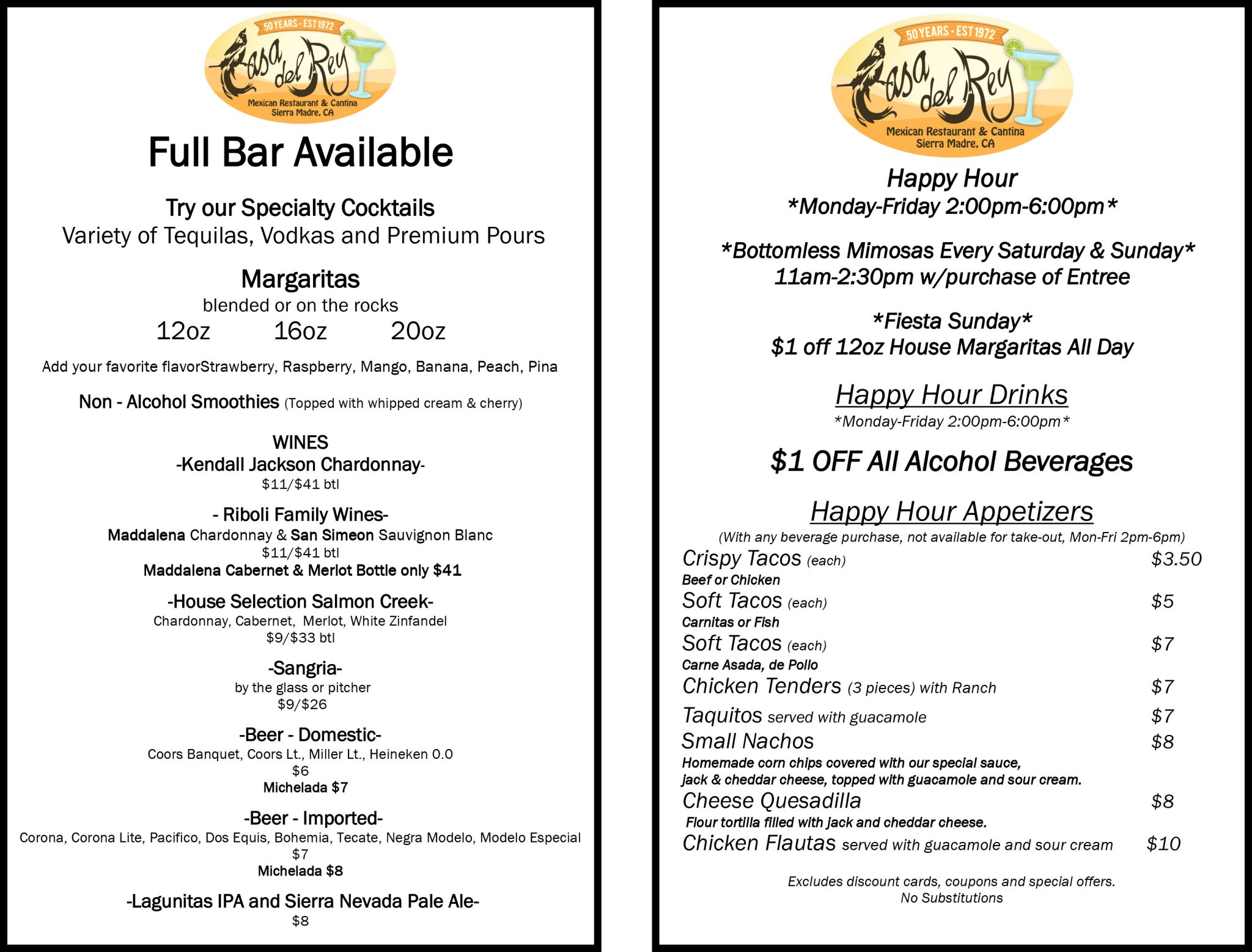 Menu – Casa del Rey