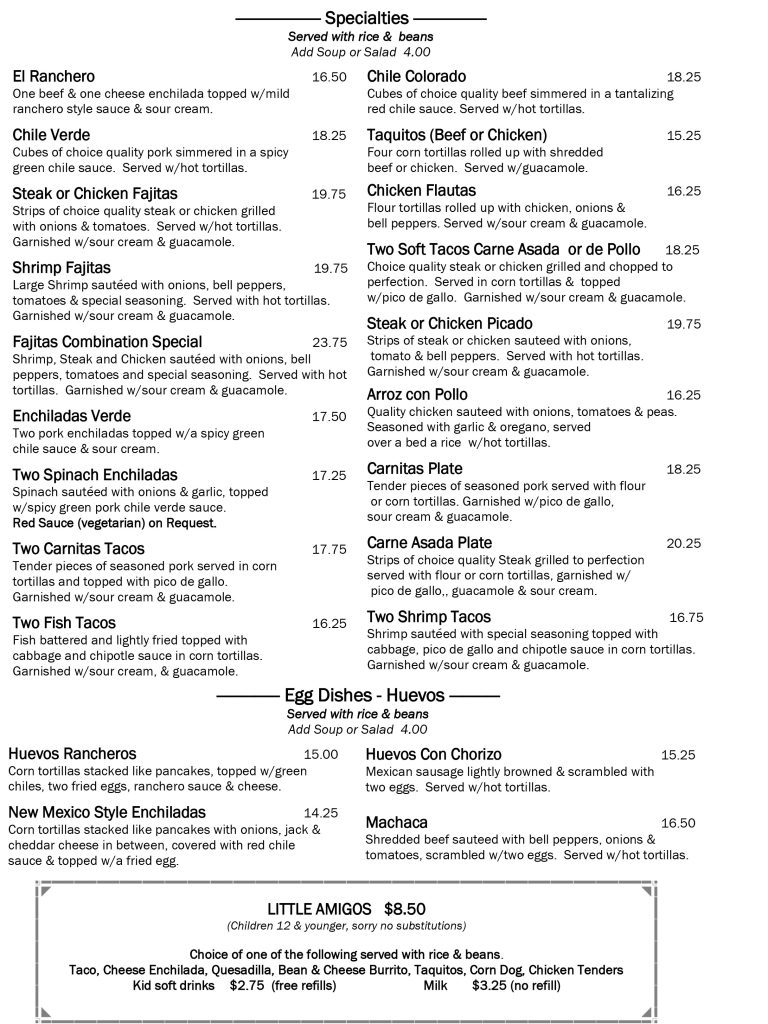 Menu – Casa del Rey