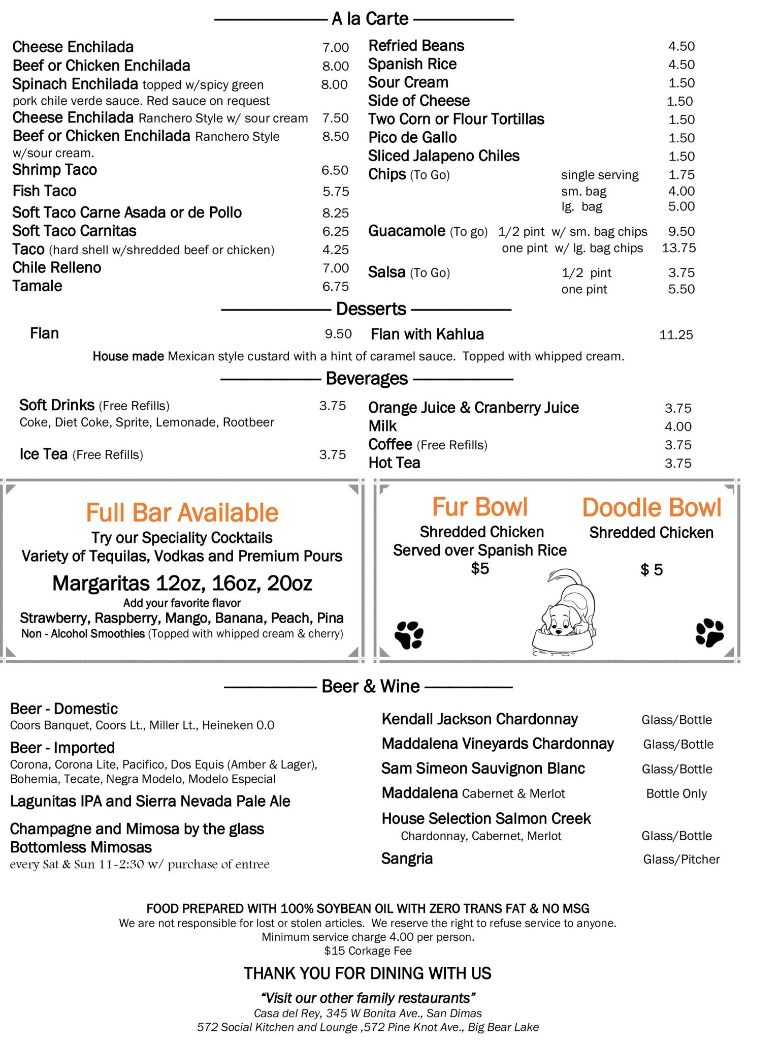 Menu – Casa del Rey